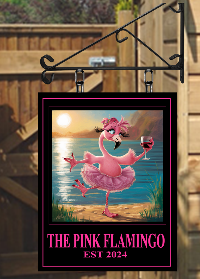 The Pink Flamingo Bar Personalised Swinging Bar Sign – BarSigns UK