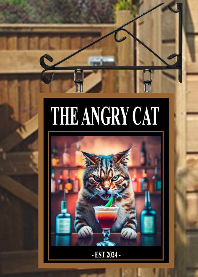 The Angry Cat Personalised Swinging Bar Sign – BarSigns UK