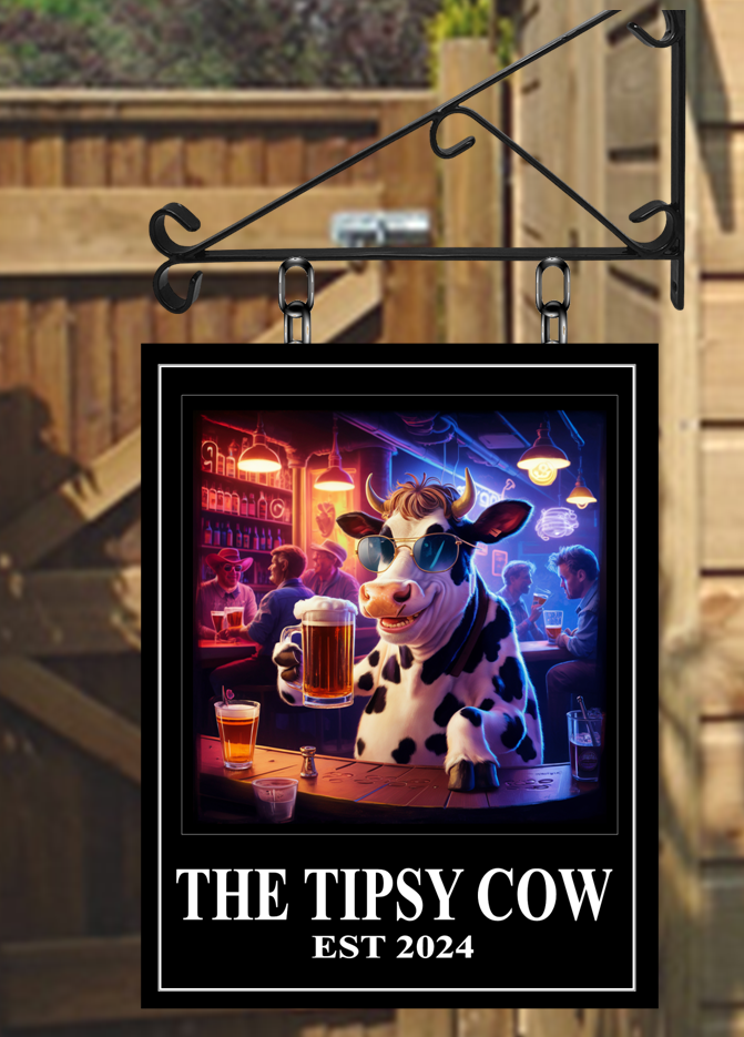 The Tipsy Cow Bar Personalised Swinging Bar Sign – BarSigns UK