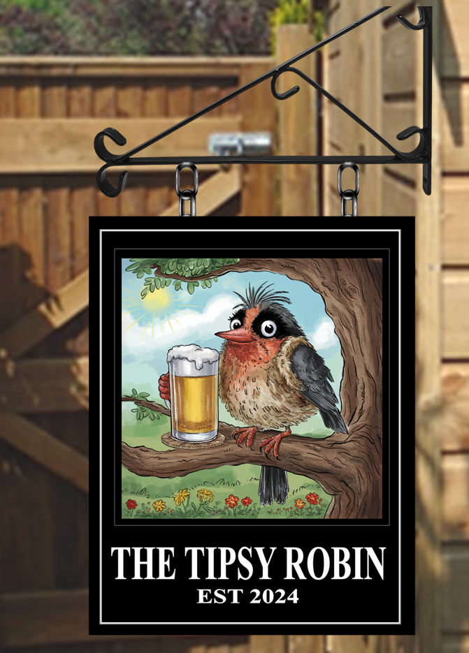 The Tipsy Robin Personalised Swinging Bar Sign – BarSigns UK