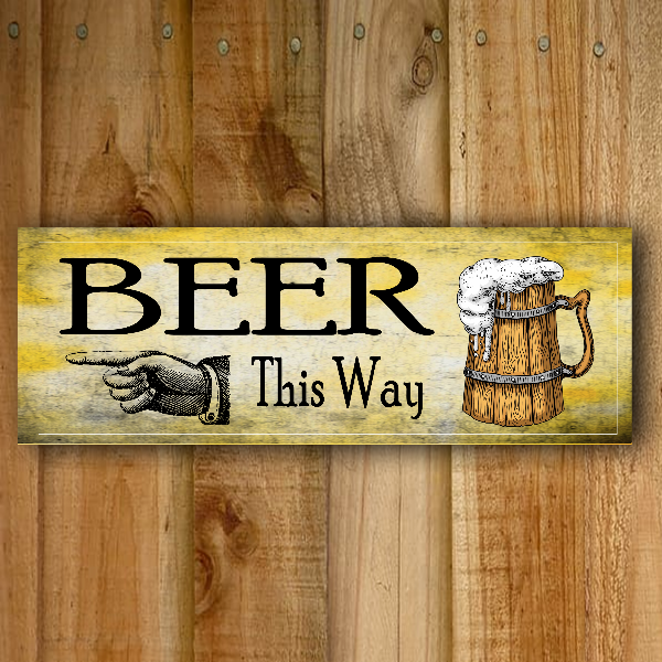 Beer this way wall mounted signs customised heavy duty metal 40cm x 12 ...