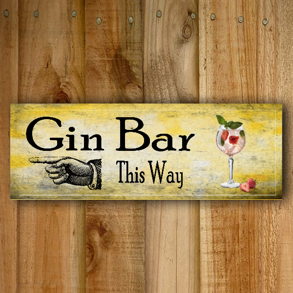 Gin this way wall mounted signs customised heavy duty metal 40cm x 12c ...