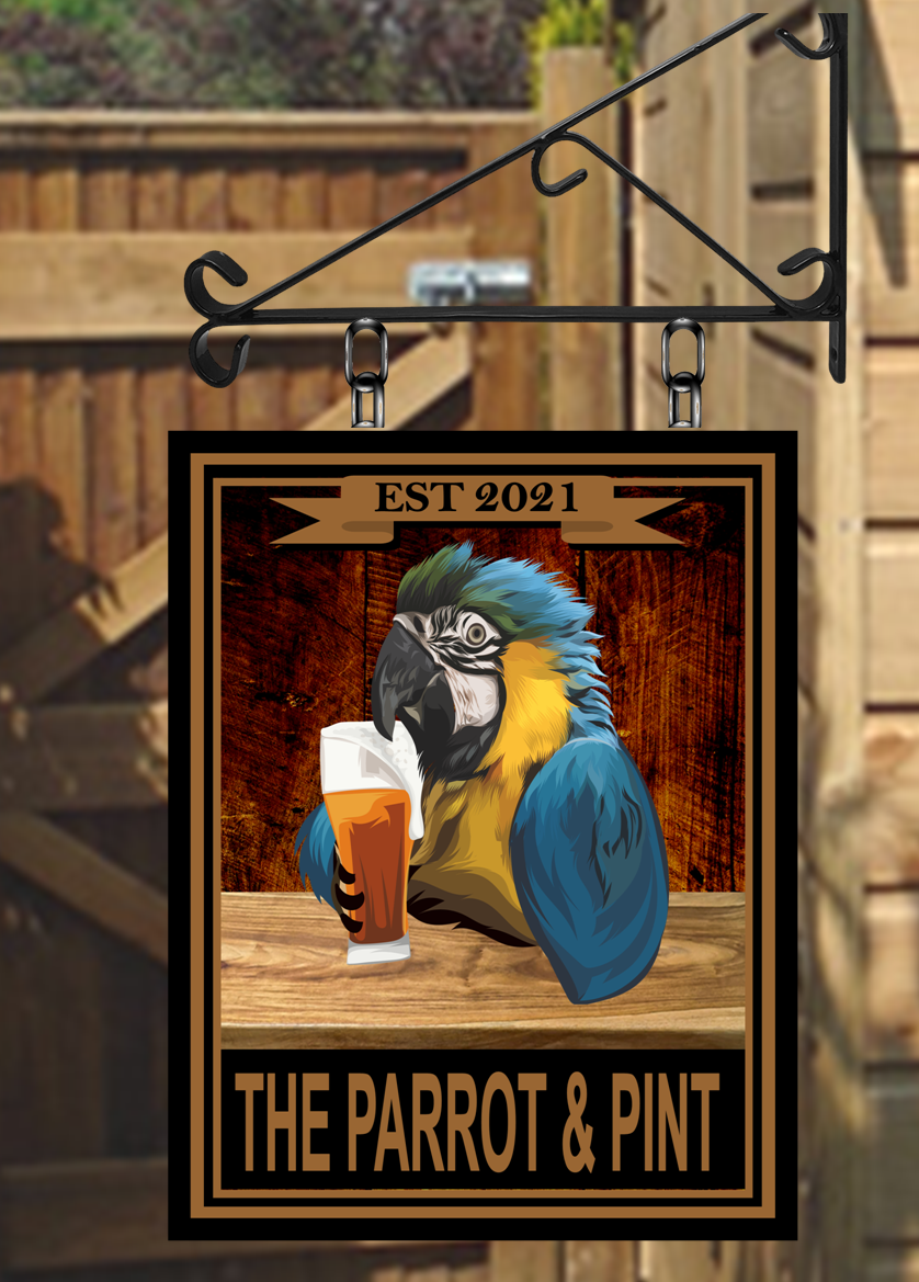 The Parott and Pint Swinging Custom made Hanging Pub – BarSigns UK